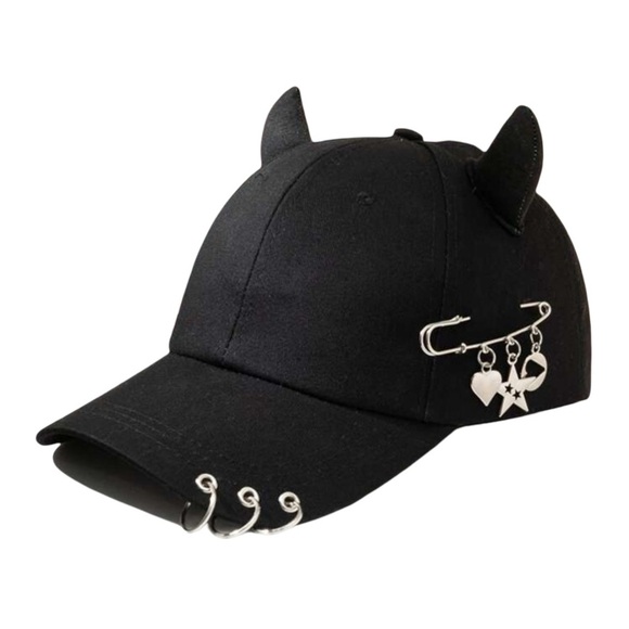Source Unknown | Accessories | Goth Y2k Black Cat Ear Cap With Silver ...